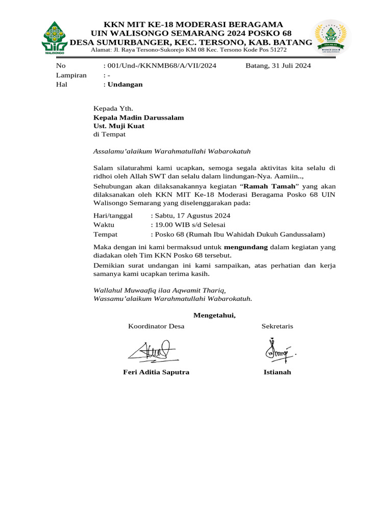 Undangan Ramah Tamah KKN 2024 | PDF