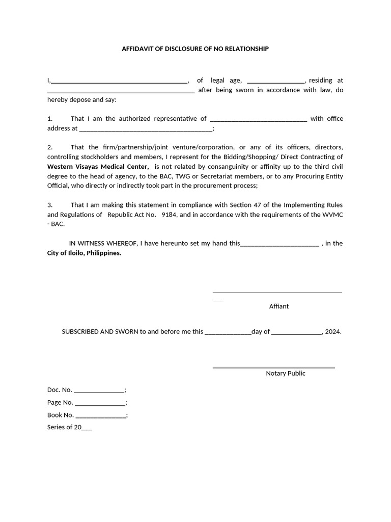 Affidavit of Disclosure of No Relationship | PDF