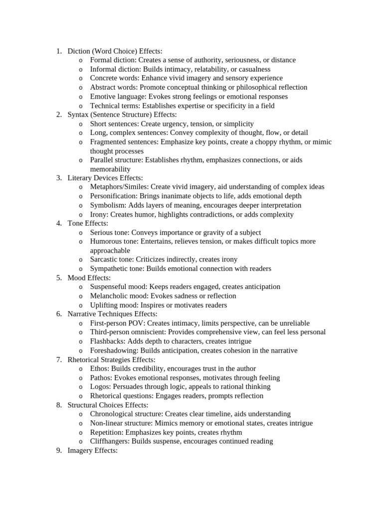 Effects of Diction, Syntax, and Tone | PDF | Narration | Thought
