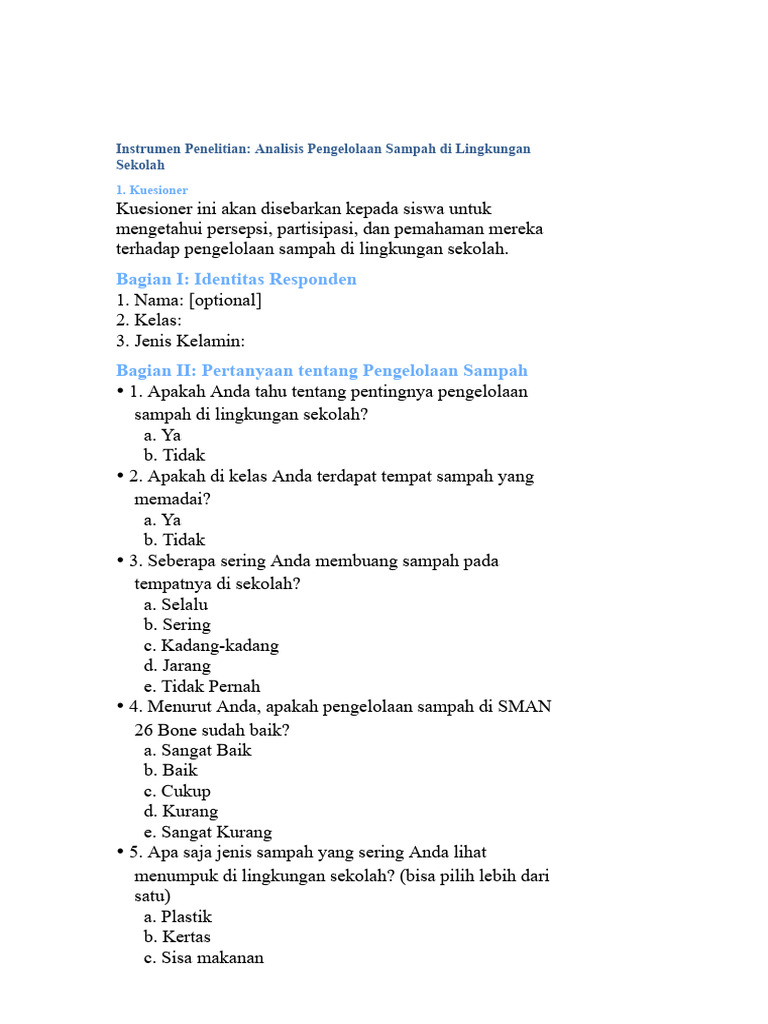 Instrumen_Penelitian_Pengelolaan_Sampah.docx | PDF