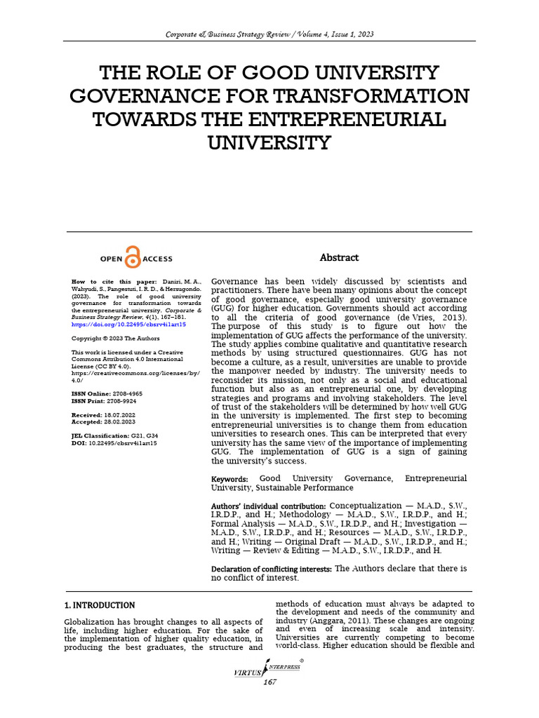 THE ROLE OF GOOD UNIVERSITY GOVERNANCE FOR TRANSFORMATION TOWARDS THE ...