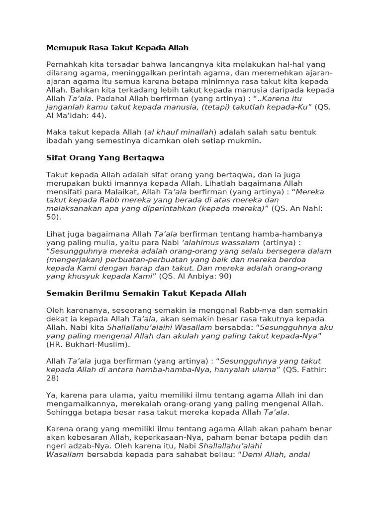 Memupuk Rasa Takut Kepada Allah | PDF