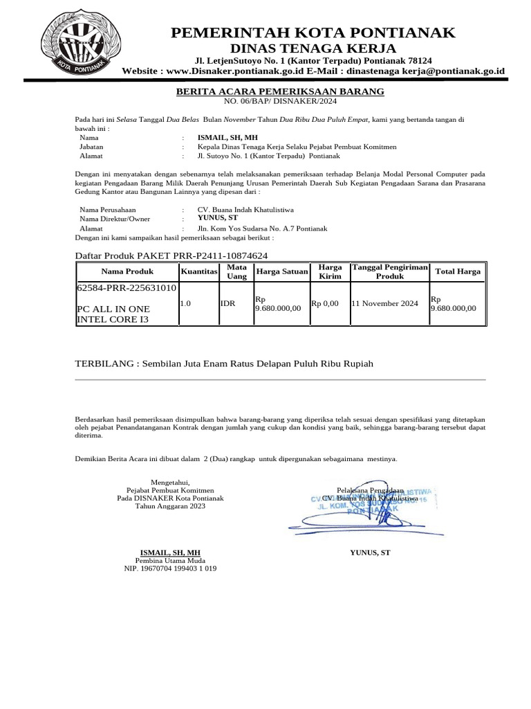 Bap. 06-Bap-Disnaker-2024 Komp | PDF