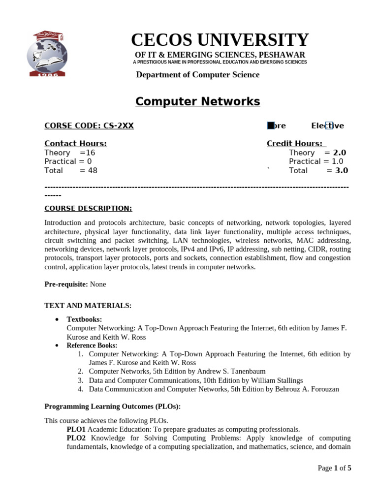 Computer Networks Course Overview | PDF | Computer Network | Internet ...