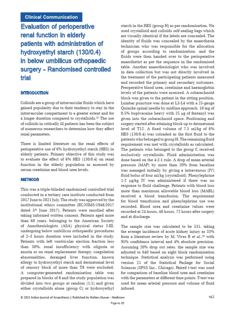 Evaluation of Perioperative Renal Function In.10 | PDF | Creatinine ...
