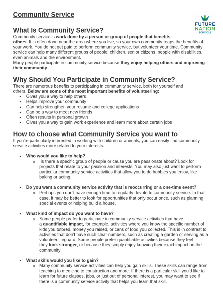 3.1 Community Service Introduction | PDF | Volunteering