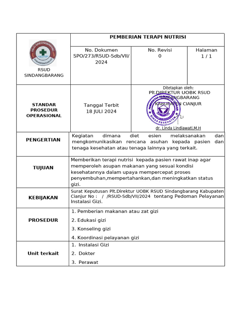 8. SOP_PEMBERIAN TERAPI NUTRISI | PDF