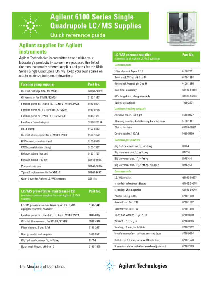 6100 LCMS_Parts Guide | PDF | Mass Spectrometry | Instrumental Analysis