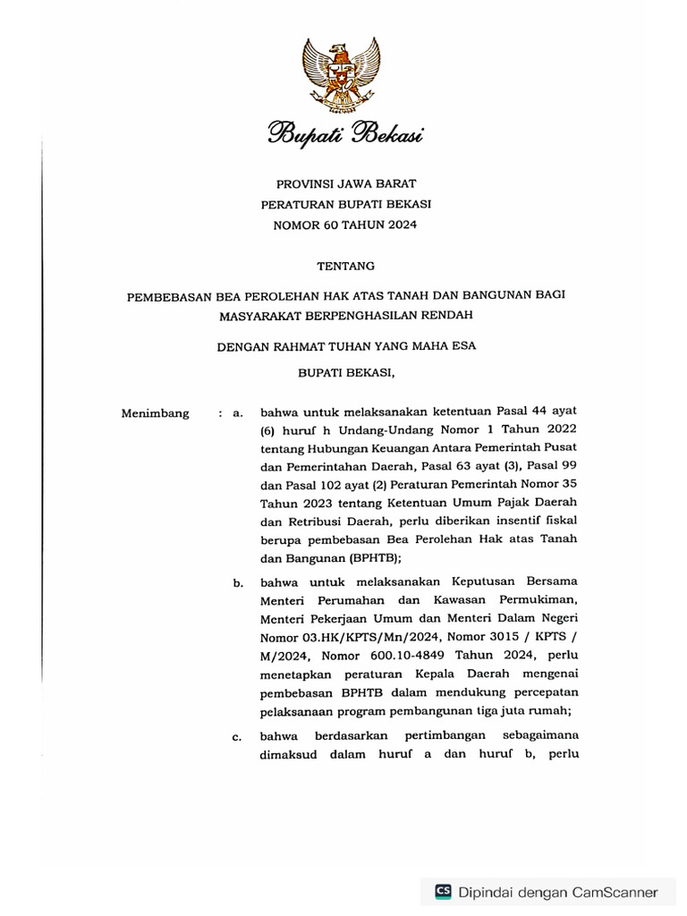 Perbup No 60 Tahun 2024 TTG MBR | PDF