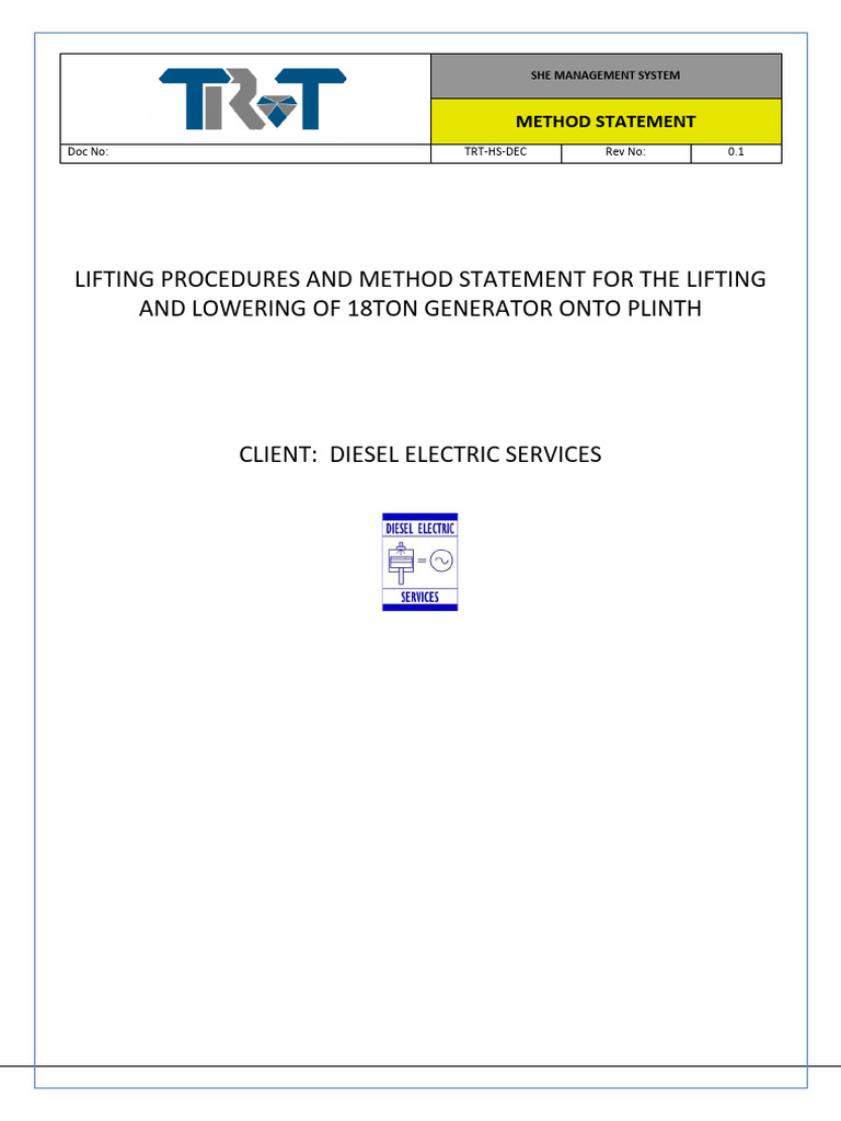 Method Statement Diesel Electric Services Generator PHASE 2 | PDF | Crane (Machine) | Truck