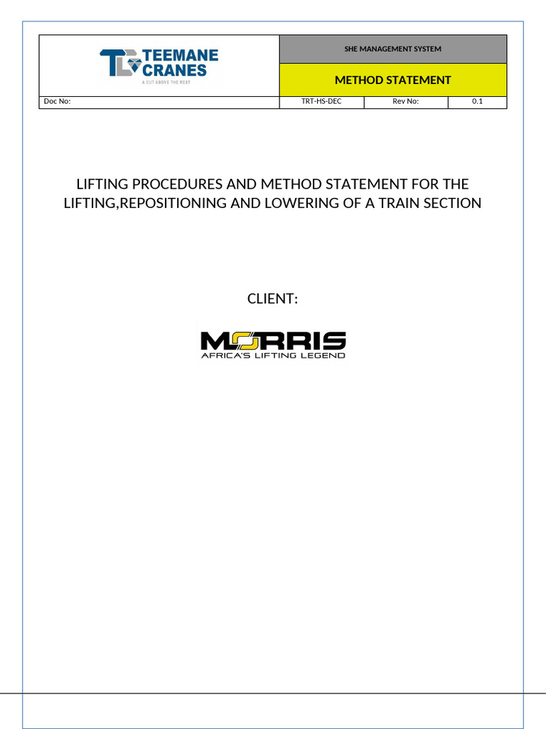 Train Section Lifting Method Statement | PDF | Crane (Machine) | Elevator