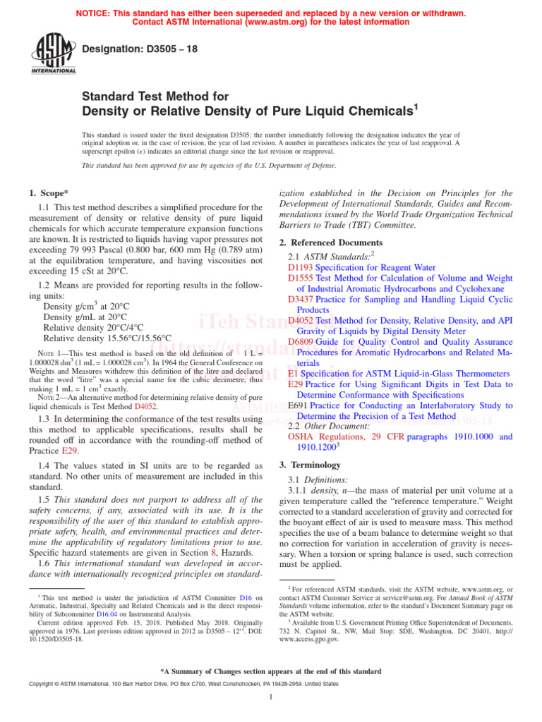 Astm D3505 18 | PDF | Litre | Density