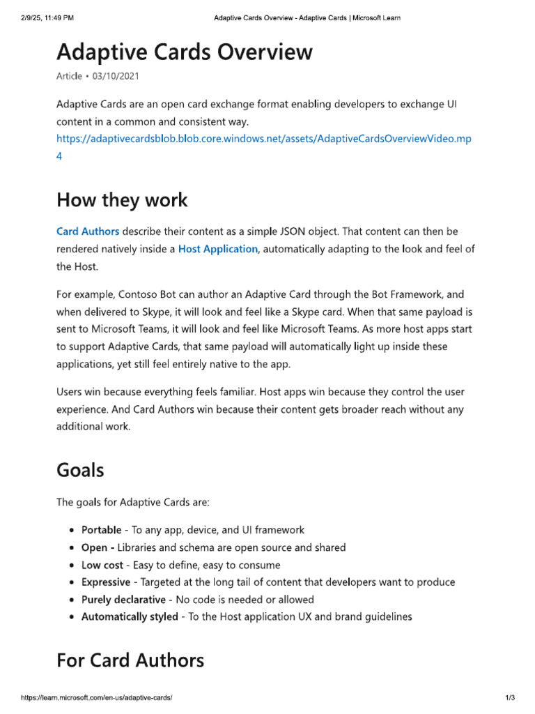 Adaptive Cards Overview | PDF