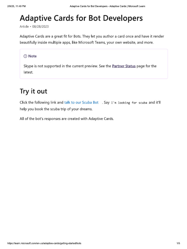 Adaptive Cards for Bot Developers | PDF