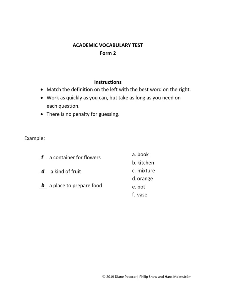 CityU Academic Vocabulary Test 2 Key | PDF