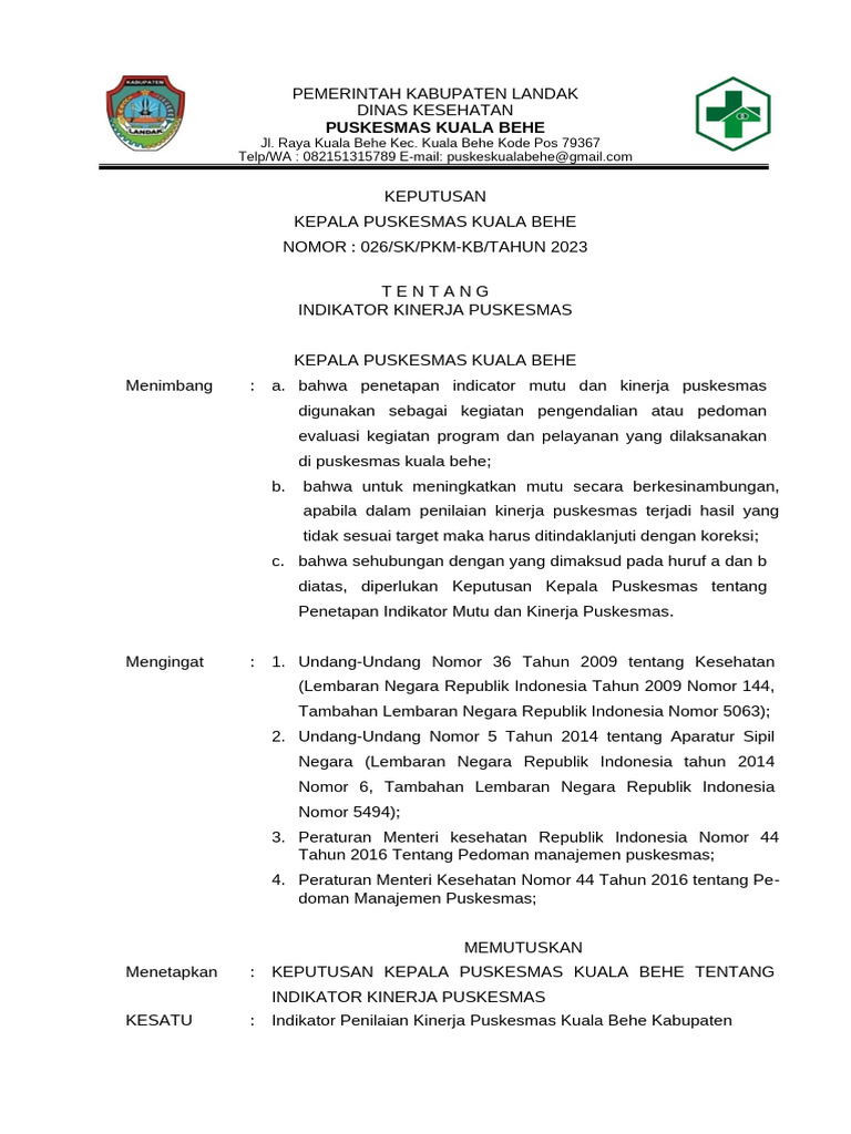 Indikator Kinerja Puskesmas 2023 | PDF