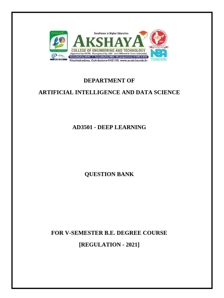 Question Bank DL | PDF | Machine Learning | Deep Learning