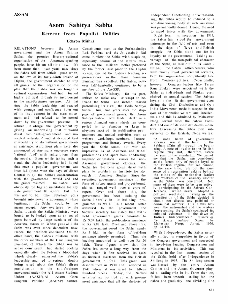 Asom Sahitya Sabha Udyan Mishra6251 | PDF