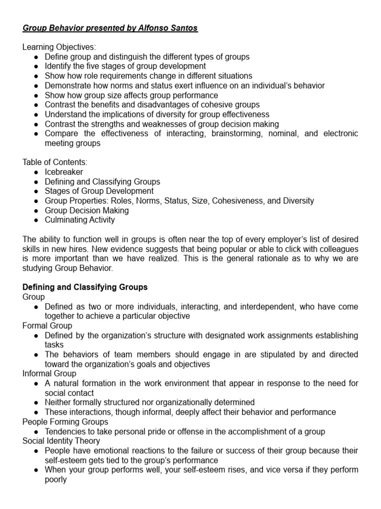 Understanding Group Behavior Dynamics | PDF | Group Cohesiveness ...