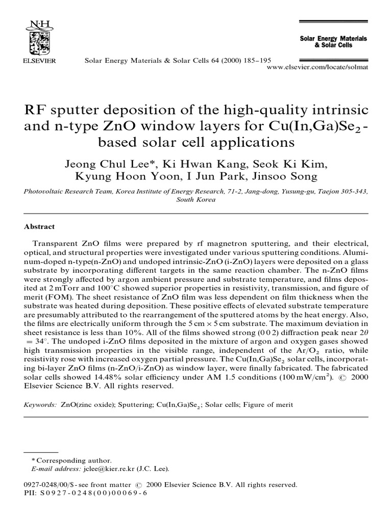 RF sputter deposition of the high-quality intrinsic | PDF | Zinc Oxide | Sputtering