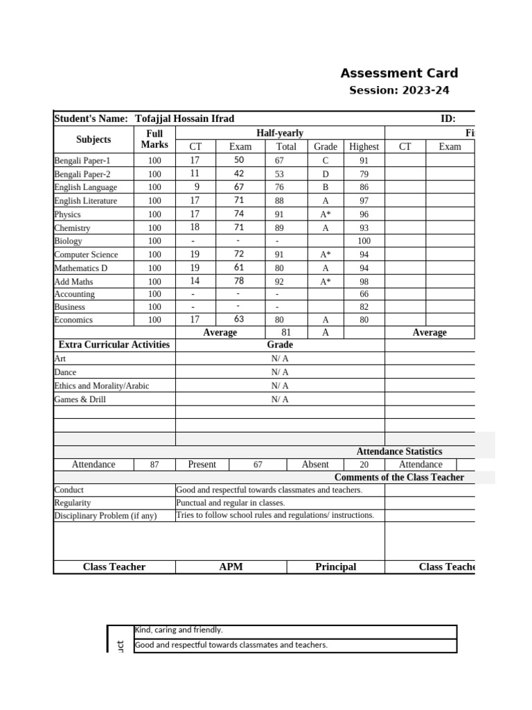G-8 Halfyearly Report Card 21-1-25 Final | PDF