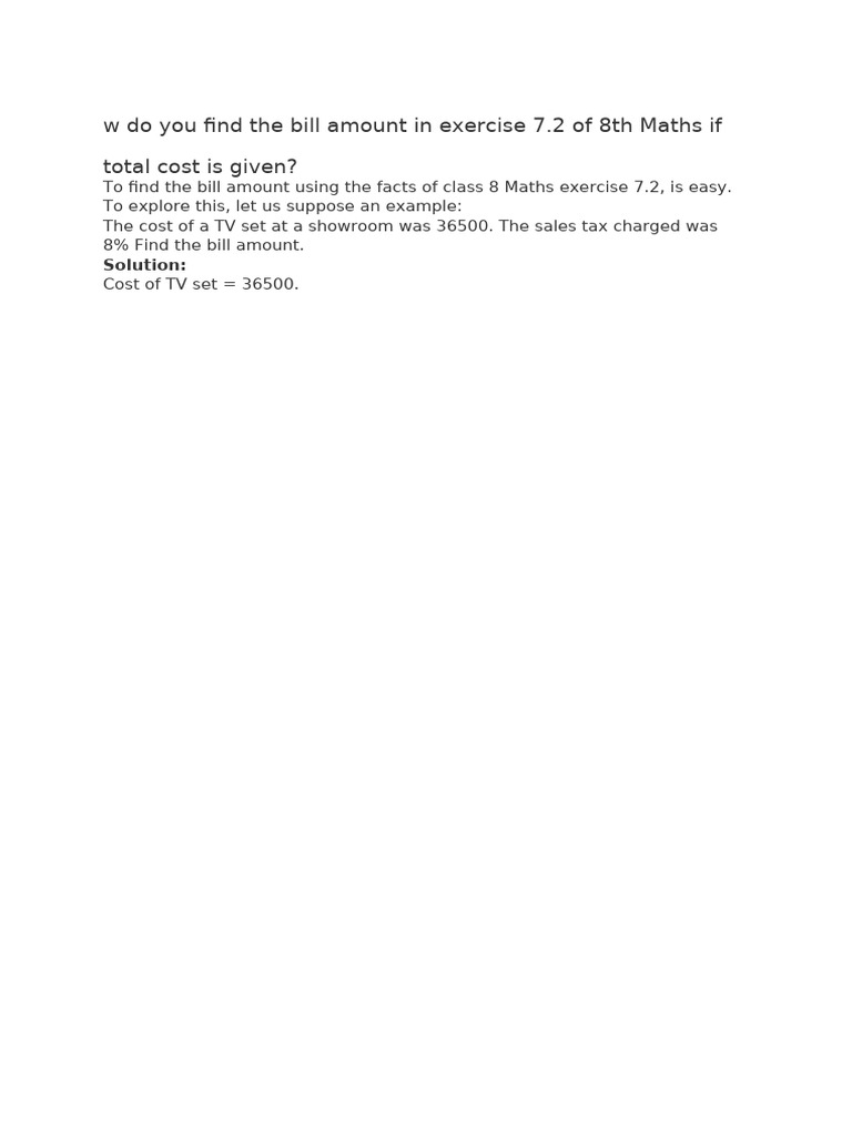 Calculate Bill Amount in 8th Grade Maths | PDF