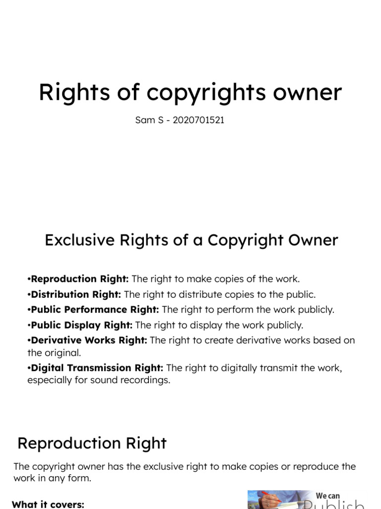 Rights of Copyrights Owner | PDF | Copyright | Derivative Work