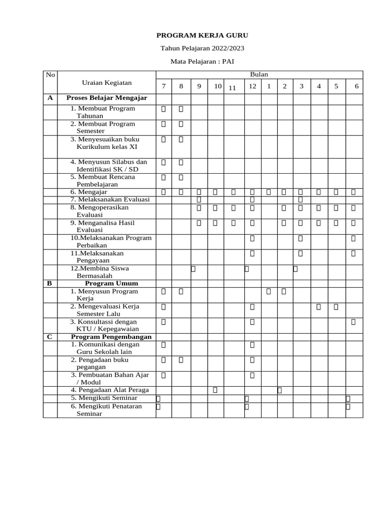 Program Kerja Guru | PDF