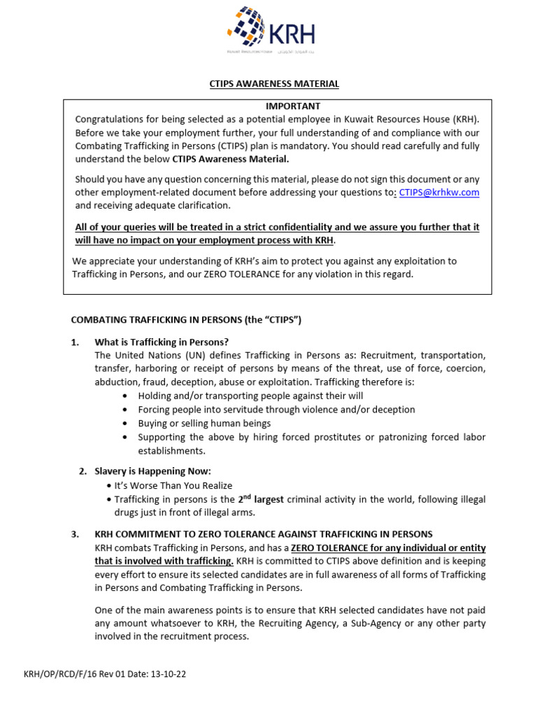 16-CTIPS Material - English | PDF | Human Trafficking | Employment