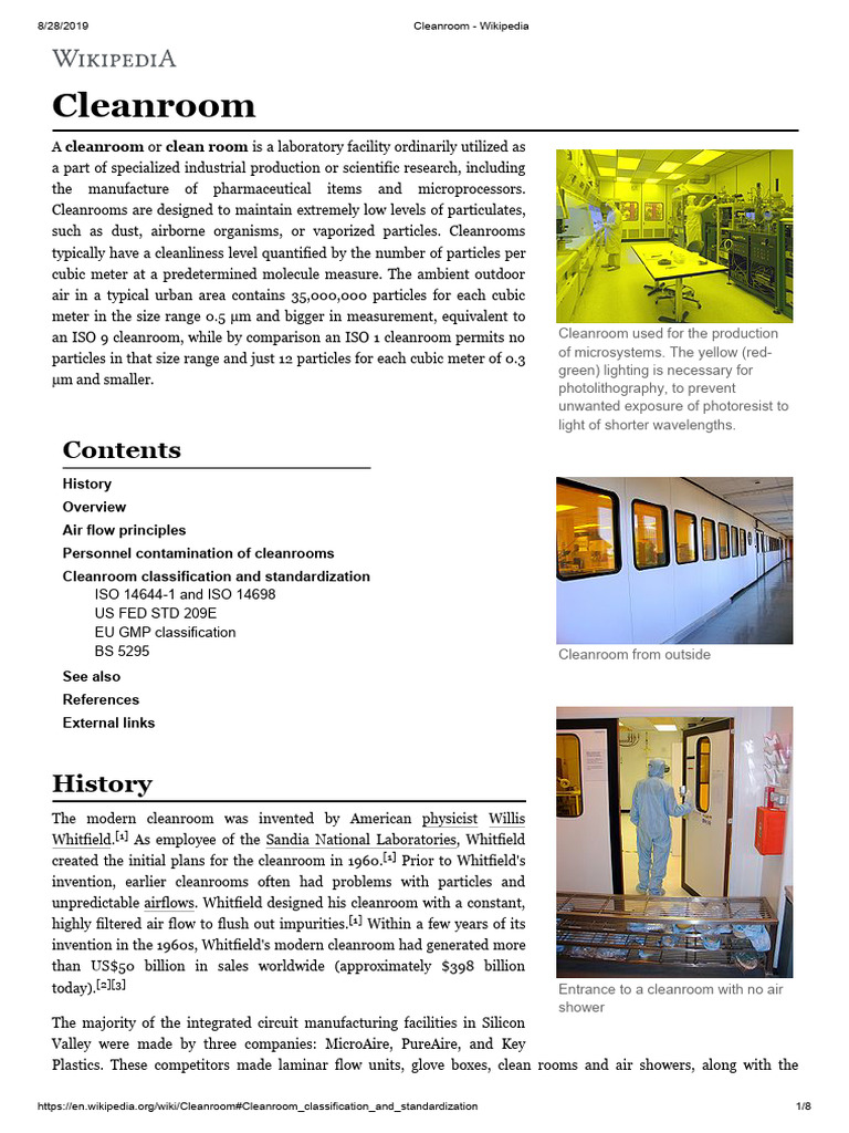 Cleanroom Classifications - Wikipedia | PDF