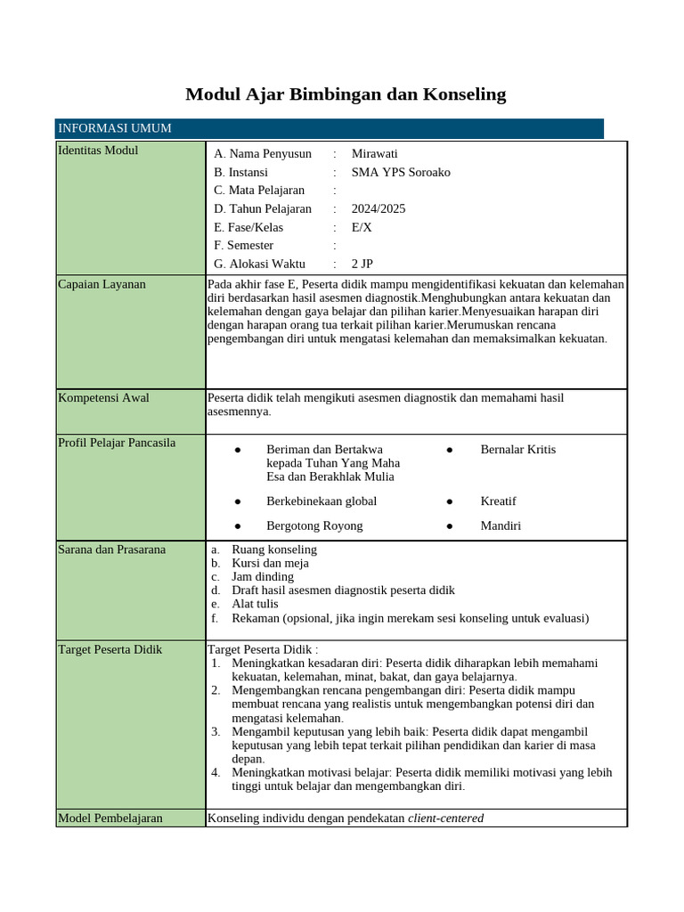 Modul BK: Pengembangan Diri Siswa | PDF
