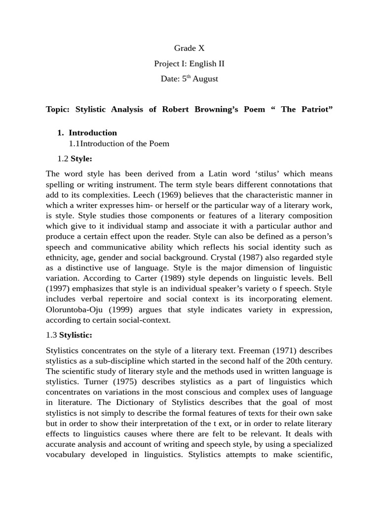 Project I Stylistic Analysis | PDF | Poetry | Linguistics