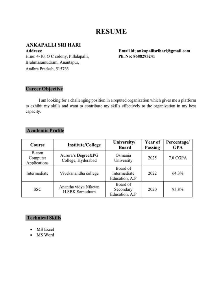 Hari Resume | PDF