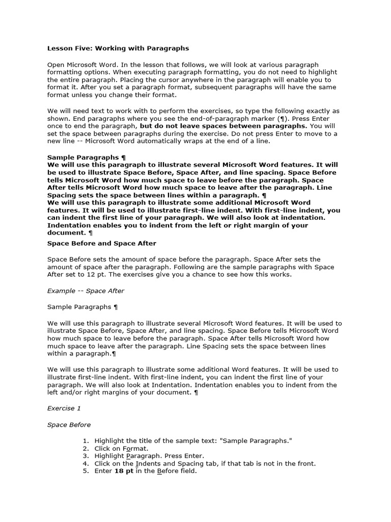 Lesson Five WORD | PDF | Paragraph | System Software