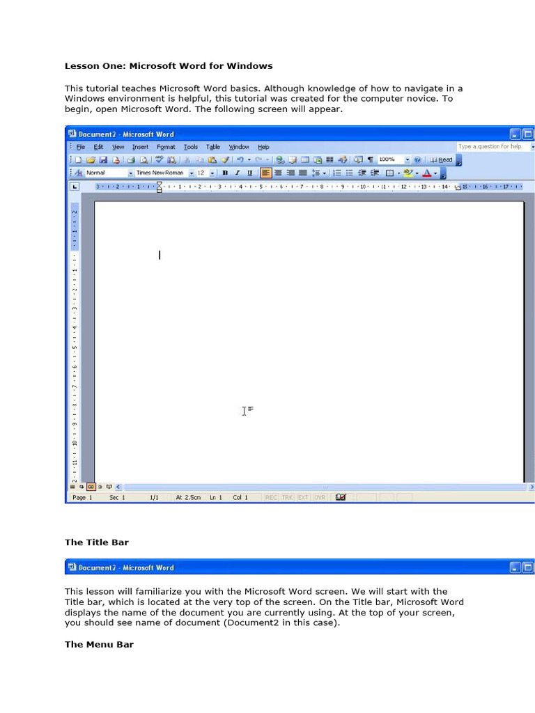 Lesson One WORD | PDF | Menu (Computing) | Microsoft Word