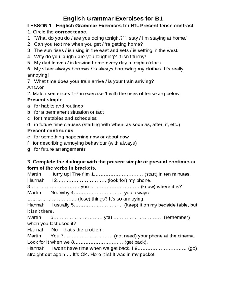 B1 English Grammar Exercises PDF | PDF | English Grammar