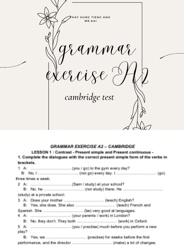 Grammar Exercise A2 | PDF | English Grammar