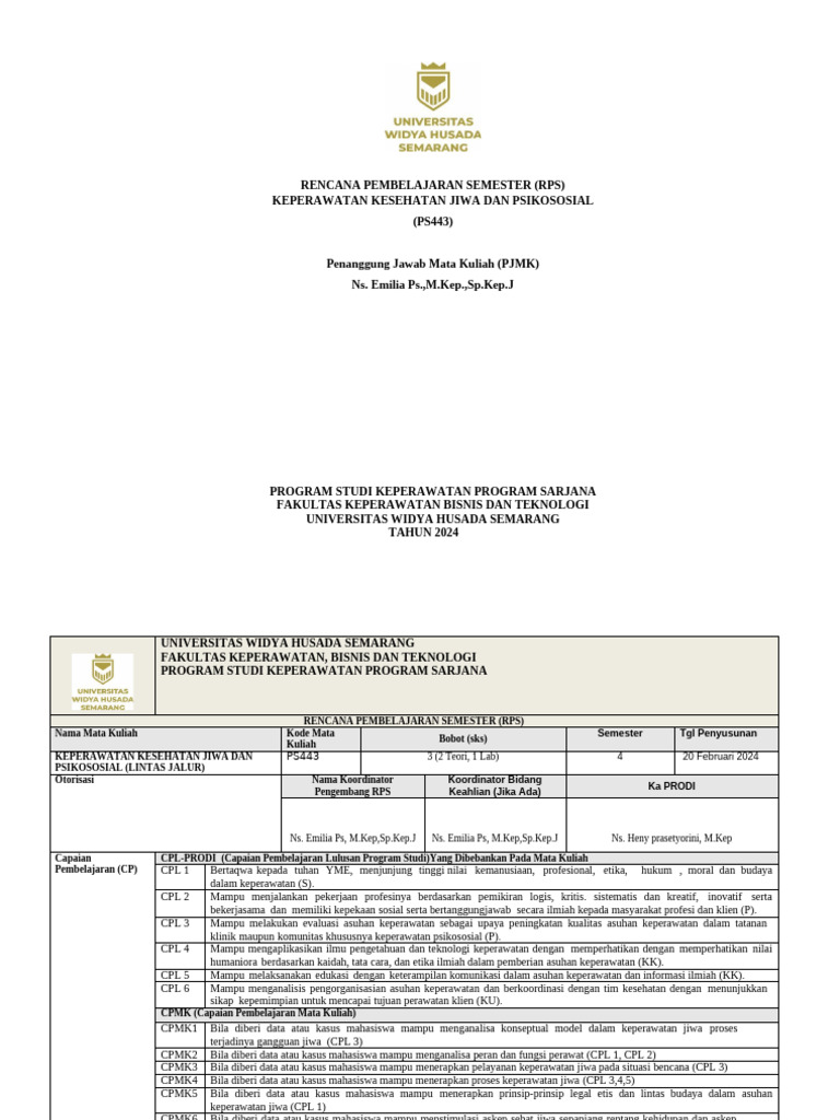 Rps Keperawatan Jiwa Dan Psikososial 24,25 RPL | PDF