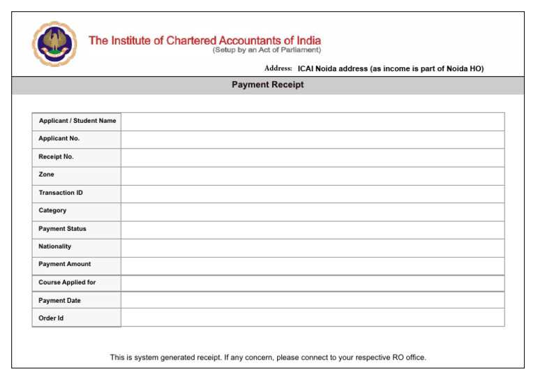 ICAI Payment Receipt for ITDE-PE1 | PDF