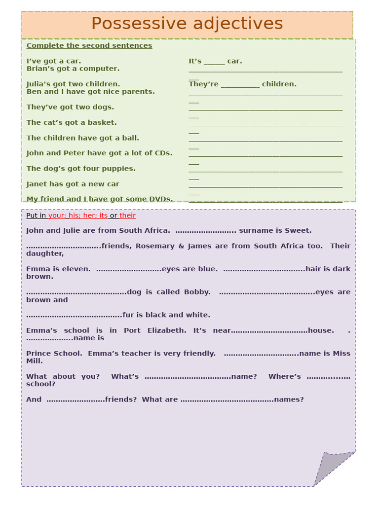 Possessive Adjectives Fun Activities Games - 21946 | PDF | Subspecies ...