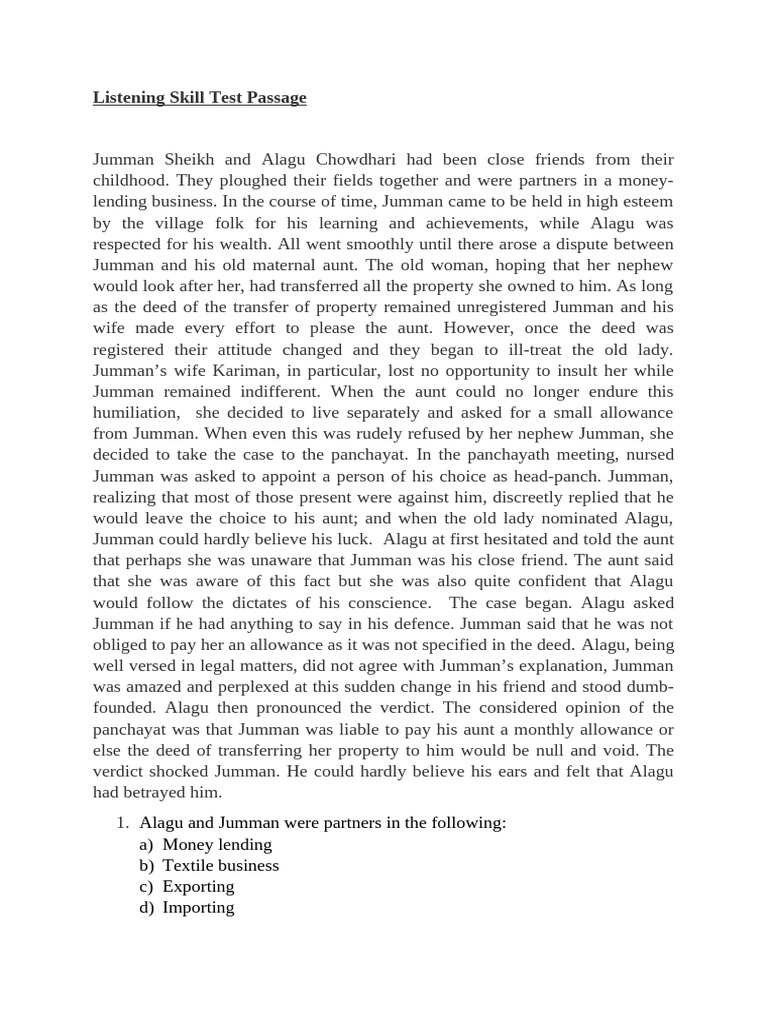 Listening Skills Assessment | PDF