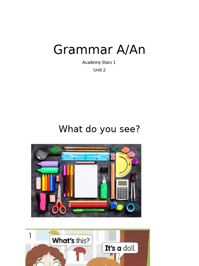 Grammar A/An for Academy Stars 1 | PDF