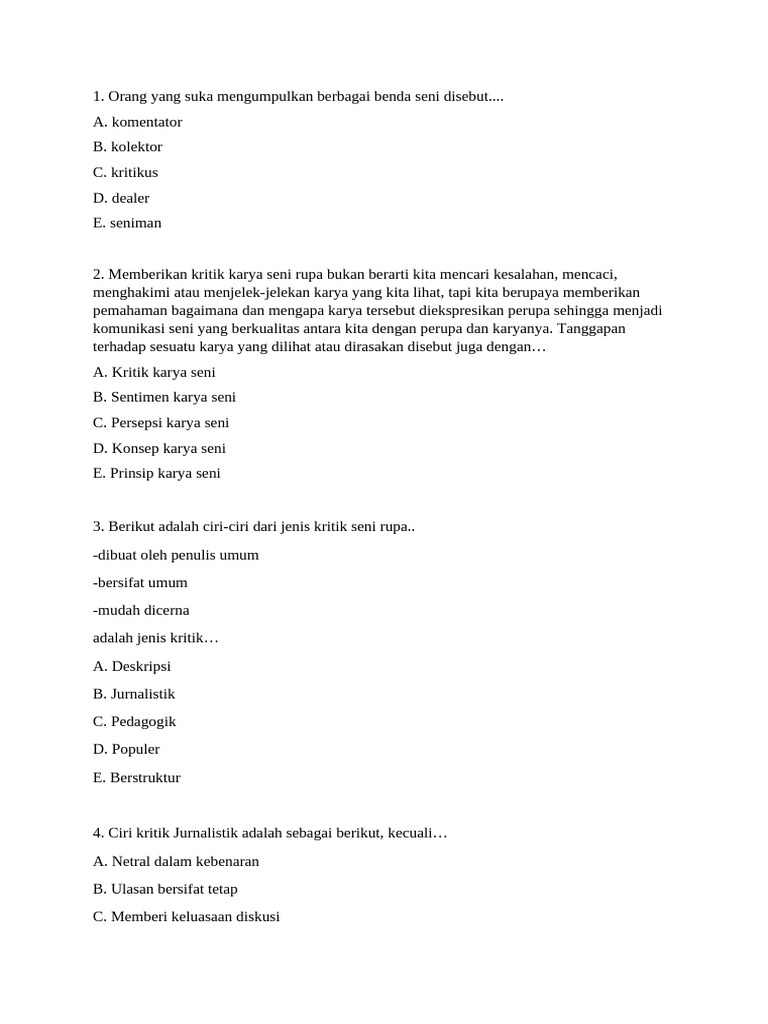 PAS SENI BUDAYA KELAS X SEMESTER 2 | PDF