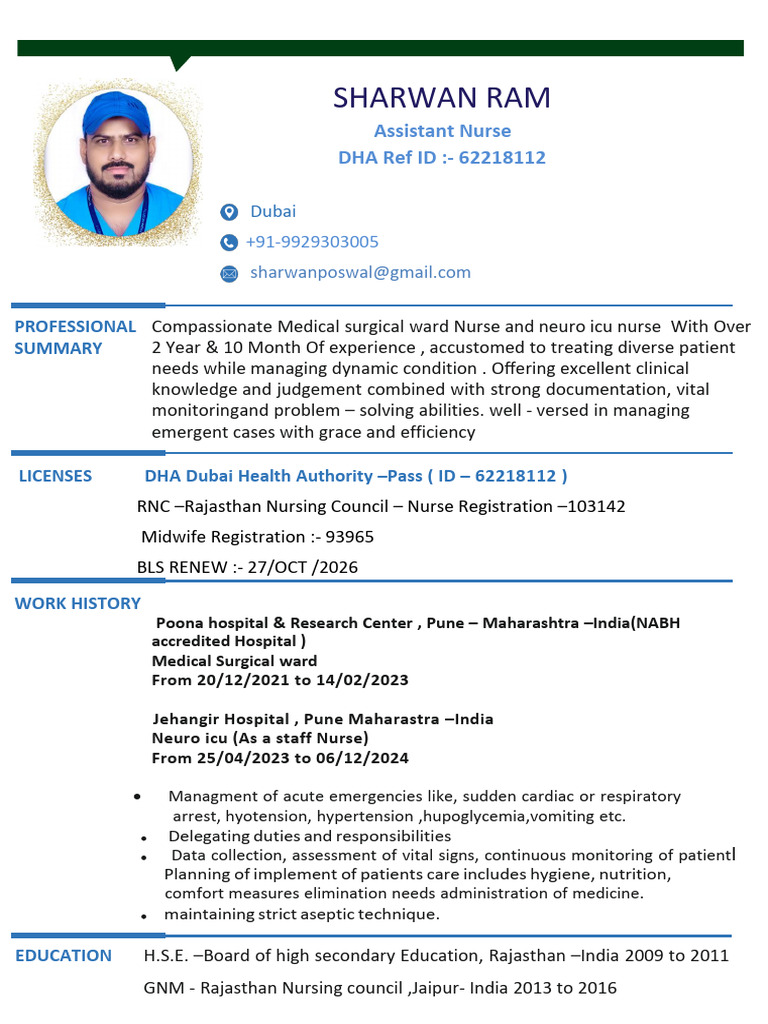 Sharwan Ram Cv 2024 | PDF | Nursing | Intensive Care Unit