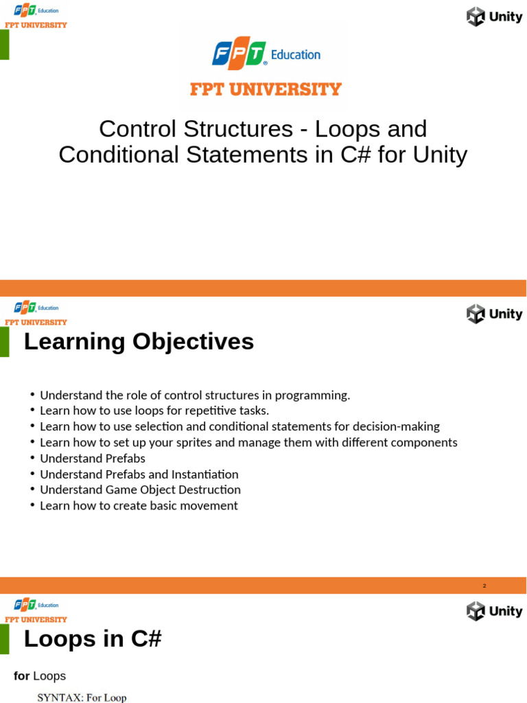 2.3 Control Structures - Loops and Conditional Statements in C# for Unity | PDF | 3 D Computer ...