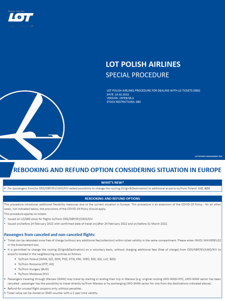 LOT Ticket Change and Refund Policy | PDF