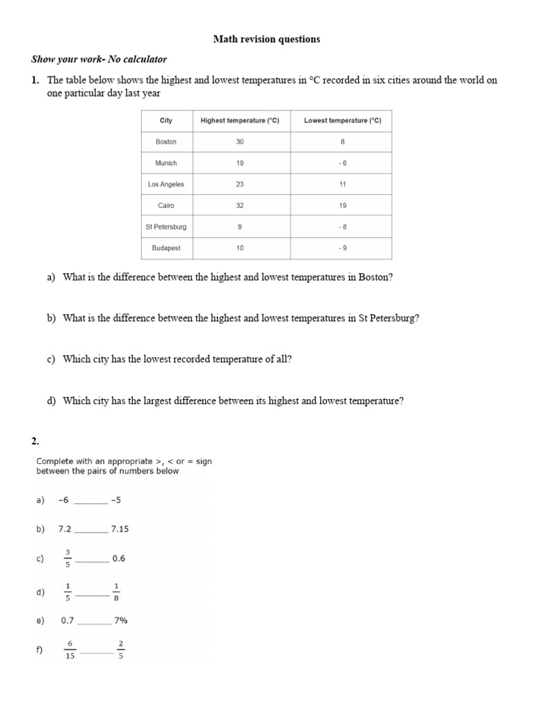 math year 7 revion | PDF