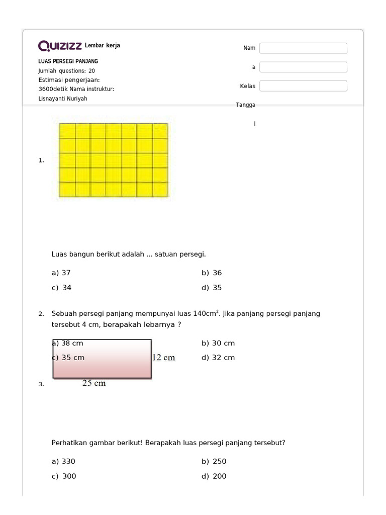 Luas Persegi Panjang: Soal Latihan | PDF