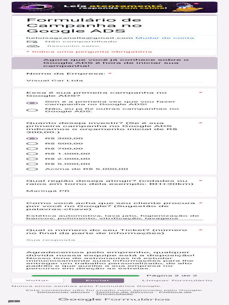 Formulário de Campanha No Google ADS | PDF
