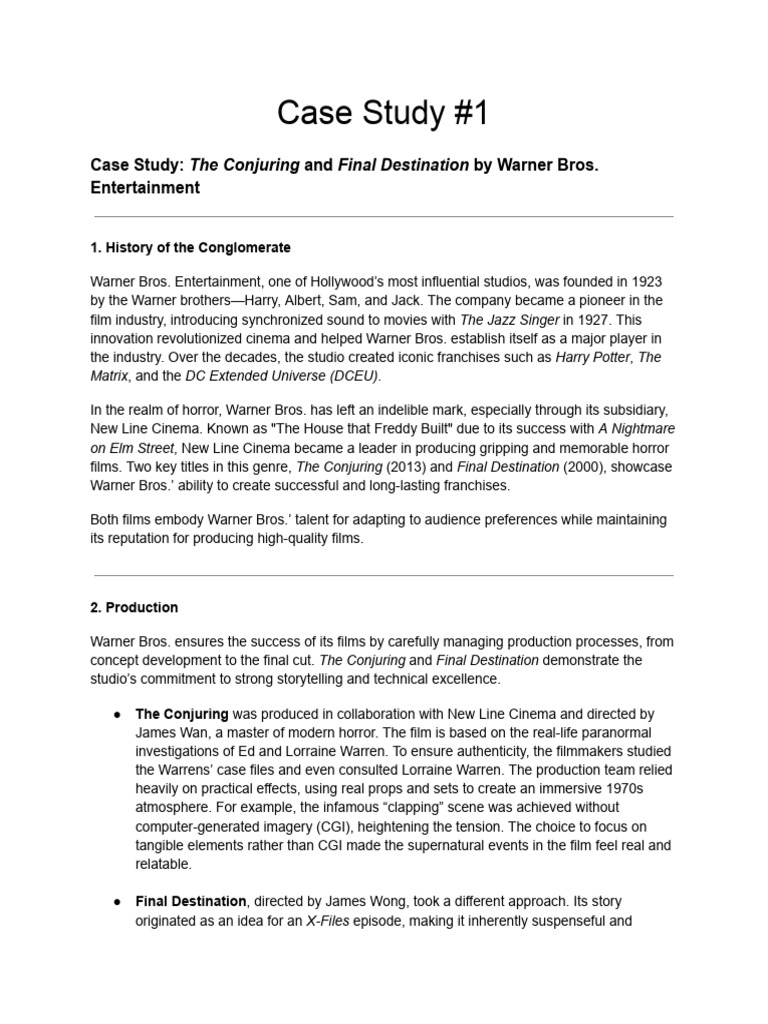 MEDIA STUDIES CASE STUDY | PDF | Warner Bros. | Horror Films